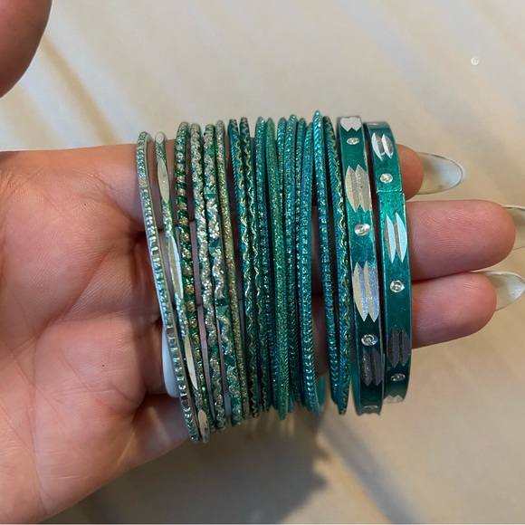 Jewelry | Authentic Indian Bangles From India Teal Color Bundle | Poshmark